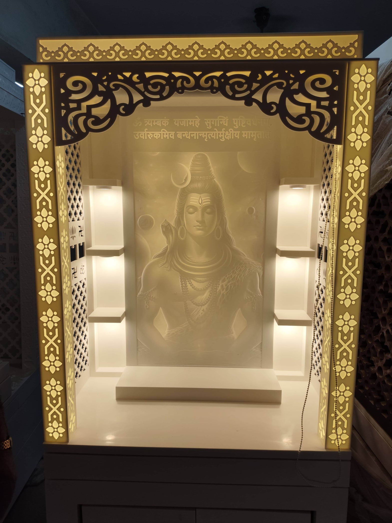 Acrylic Mandir with pocket doors beautiful customised white temple ...